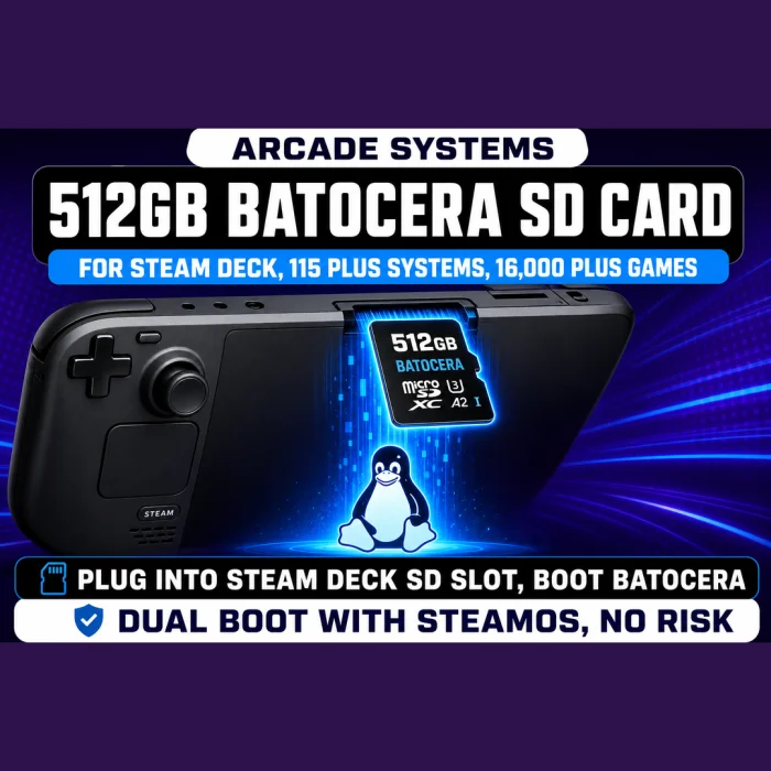 512GB Batocera SD Card for Steam Deck — 115+ Systems · 16k+ Games