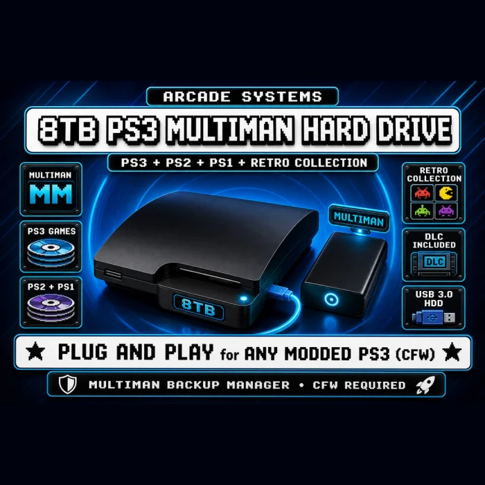 8TB PS3 Multiman Hard Drive — PS3 + PS2 + PS1 + Retro