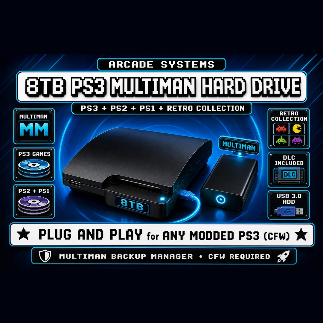8TB PS3 Multiman Hard Drive — PS3 + PS2 + PS1 + Retro